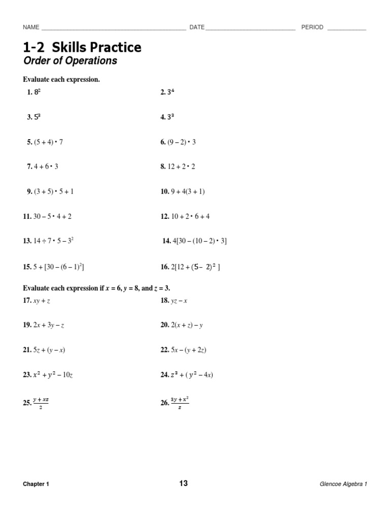 Algebra 1 Order of Operations Practice | PDF