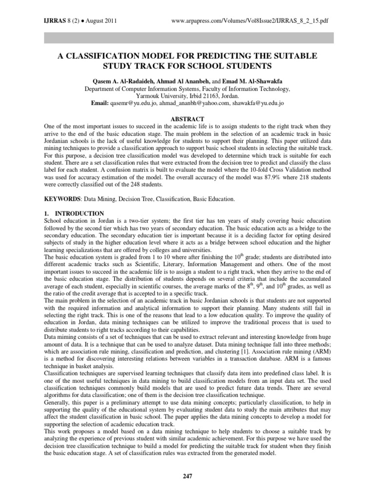 A Classification Model For Predicting The Suitable Study Track For School Students | PDF ...