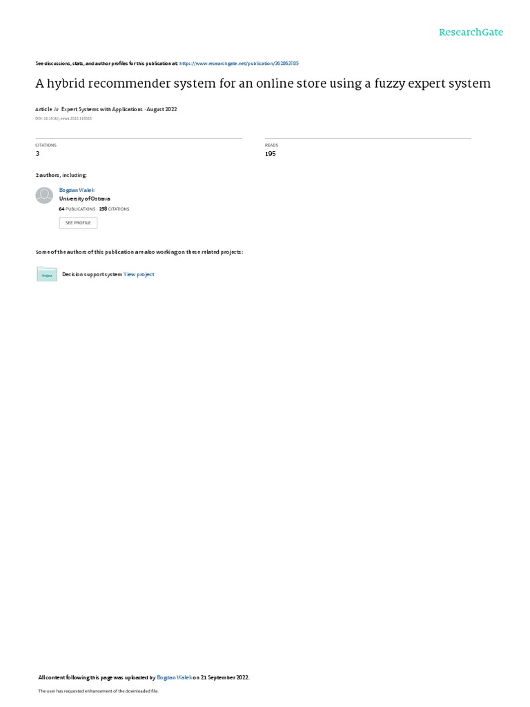 A Hybrid Recommender System For An Online Store Using A Fuzzy Expert System | PDF | Computers