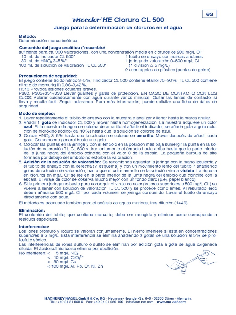 VISOCOLOR ECO Kit de Cloruros 915004 Manual | PDF | Cloro | Cloruro