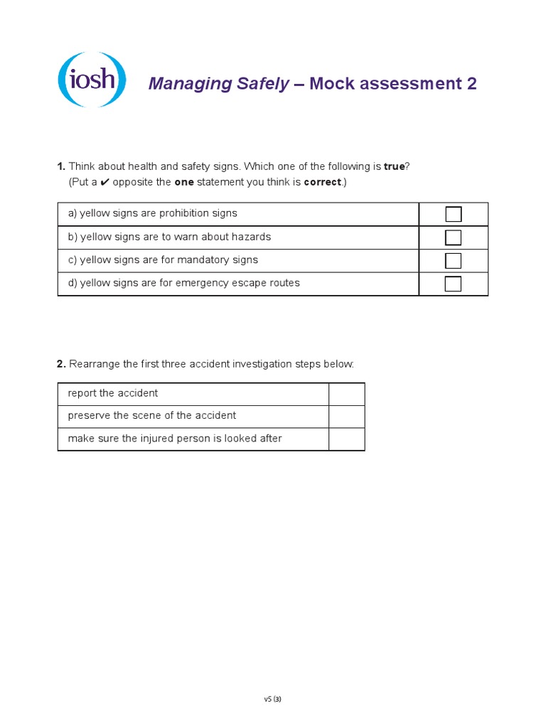 Managing Safely - Mock Assessment 2 | PDF