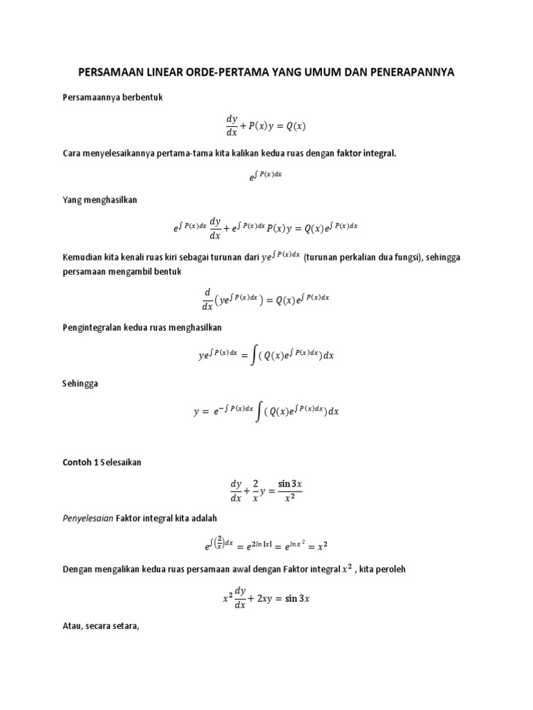 Persamaan Diferensial Linear Orde Pertama Dan Penerapannya | PDF