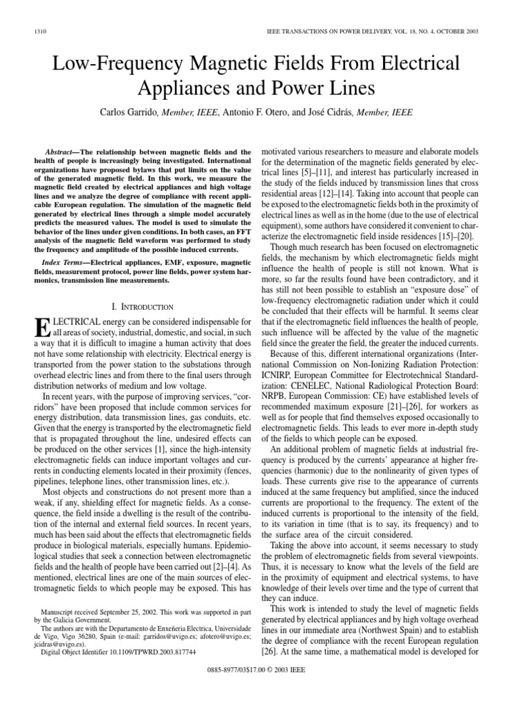 Low-Frequency Magnetic Fields From Electrical Appliances and Power Lines | PDF | Electric Power ...