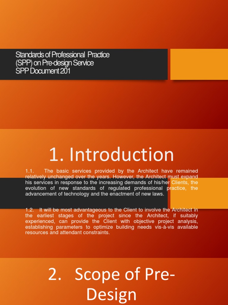 Standards of Professional Practice (SPP) On Pre-Design Service SPP Document 201 | PDF ...