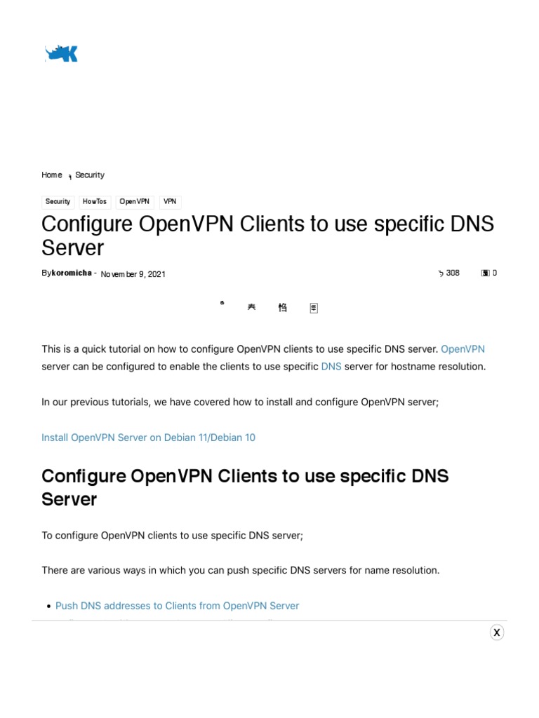 Configure Openvpn Clients To Use Specific Dns Server Pdf Domain Name System Transport