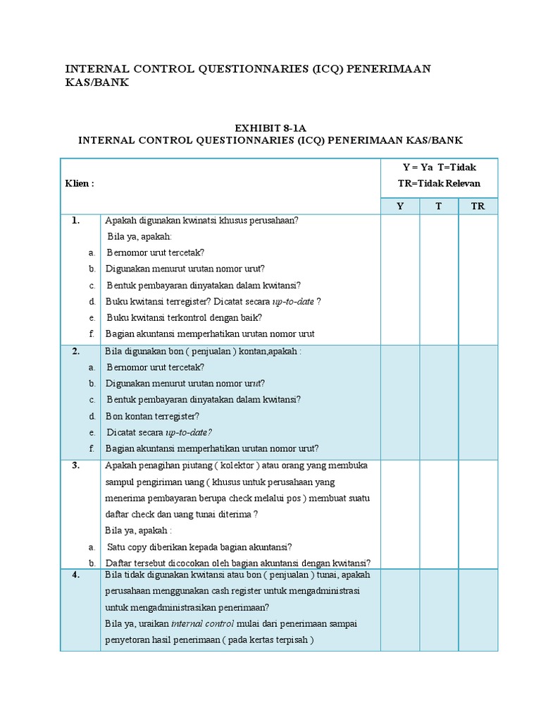 Internal Control Questionaries Kas | PDF