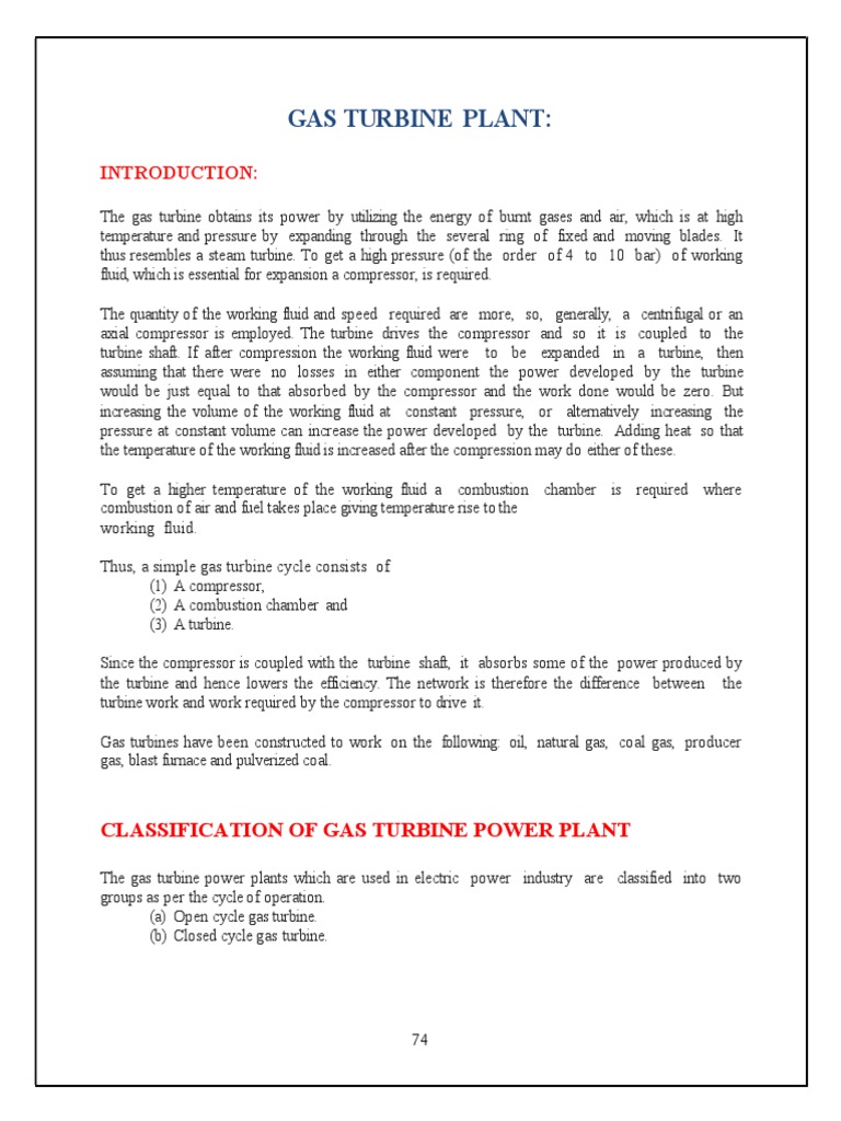 Classification of Gas Turbine Power Plant | PDF | Gas Turbine | Power ...