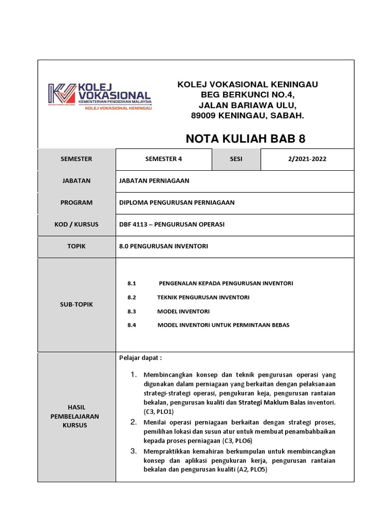 Nota Bab 8 DBF4113 | PDF