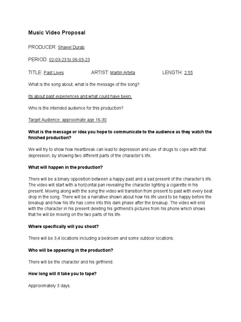 Music Video Proposal | PDF