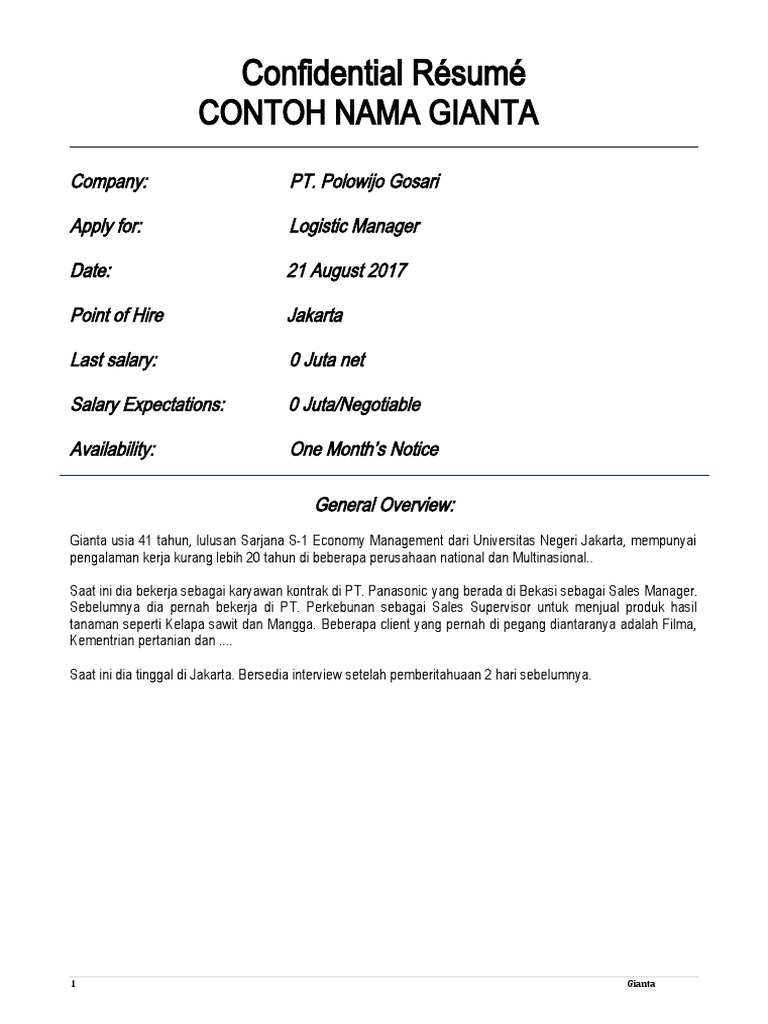 Contoh Format Coversheet Overview | PDF