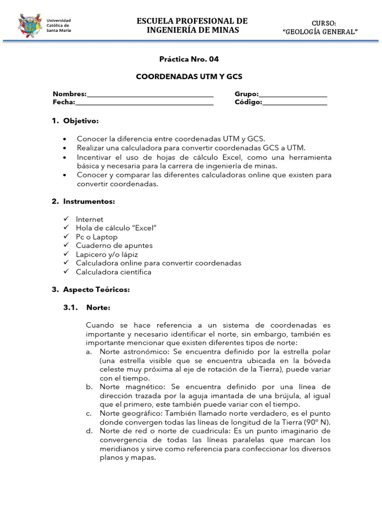 Practica 4 - Coordenadas Utm y GPS | PDF | Funciones trigonométricas | Datos geográficos e ...