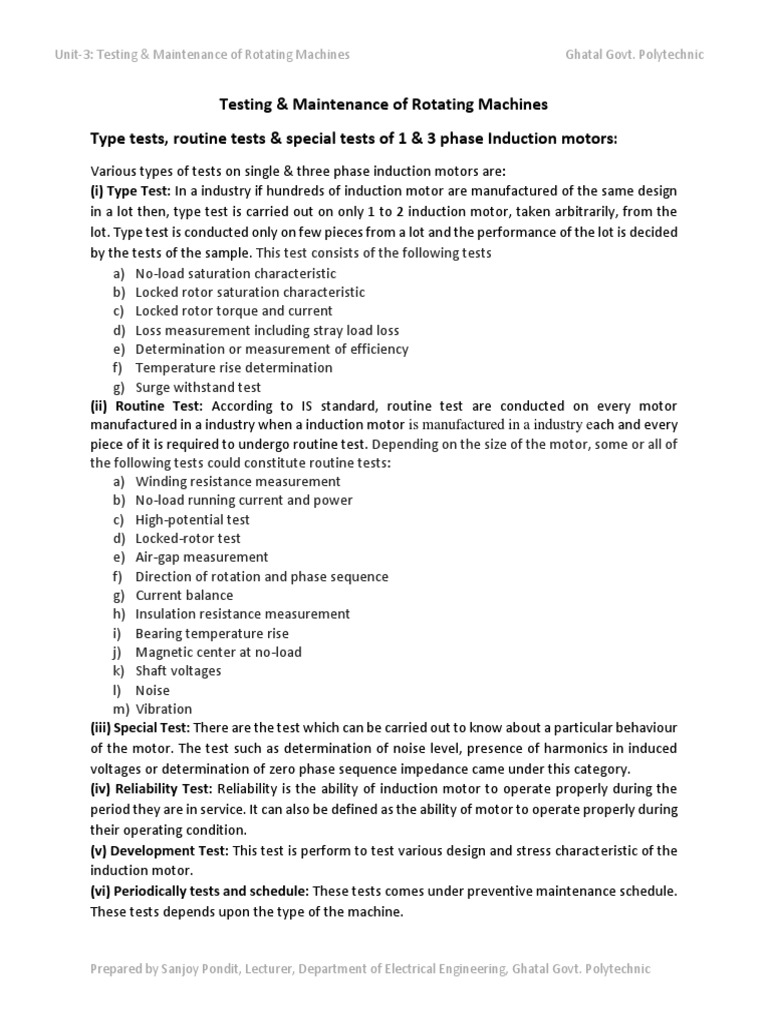 Testing & Maintenance of Rotating Machines Type Tests, Routine Tests ...