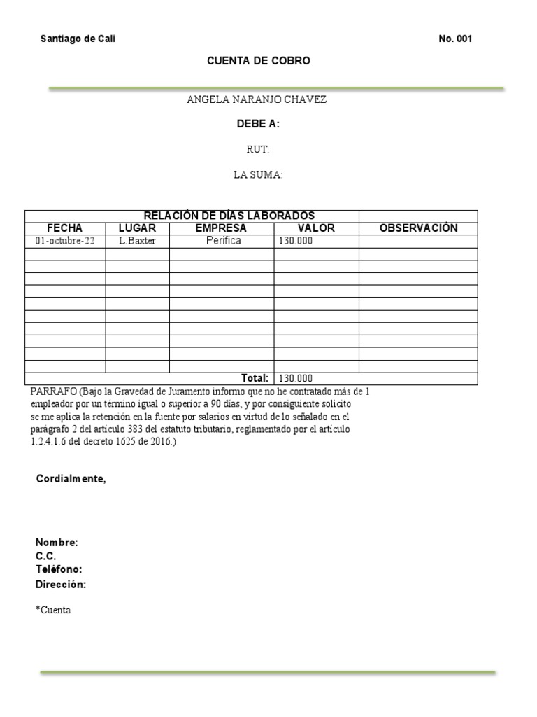 Modelo Cuenta de Cobro | PDF