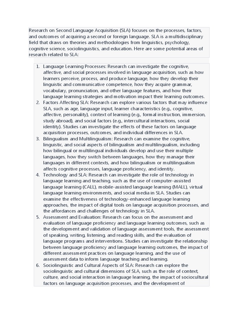 Research On SLA | PDF | Second Language Acquisition | Multilingualism