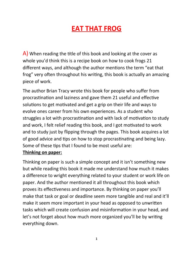 EAT THAT FROG-ENGLISH HOMEWORK-Ibrahimzahalan | PDF | Procrastination ...