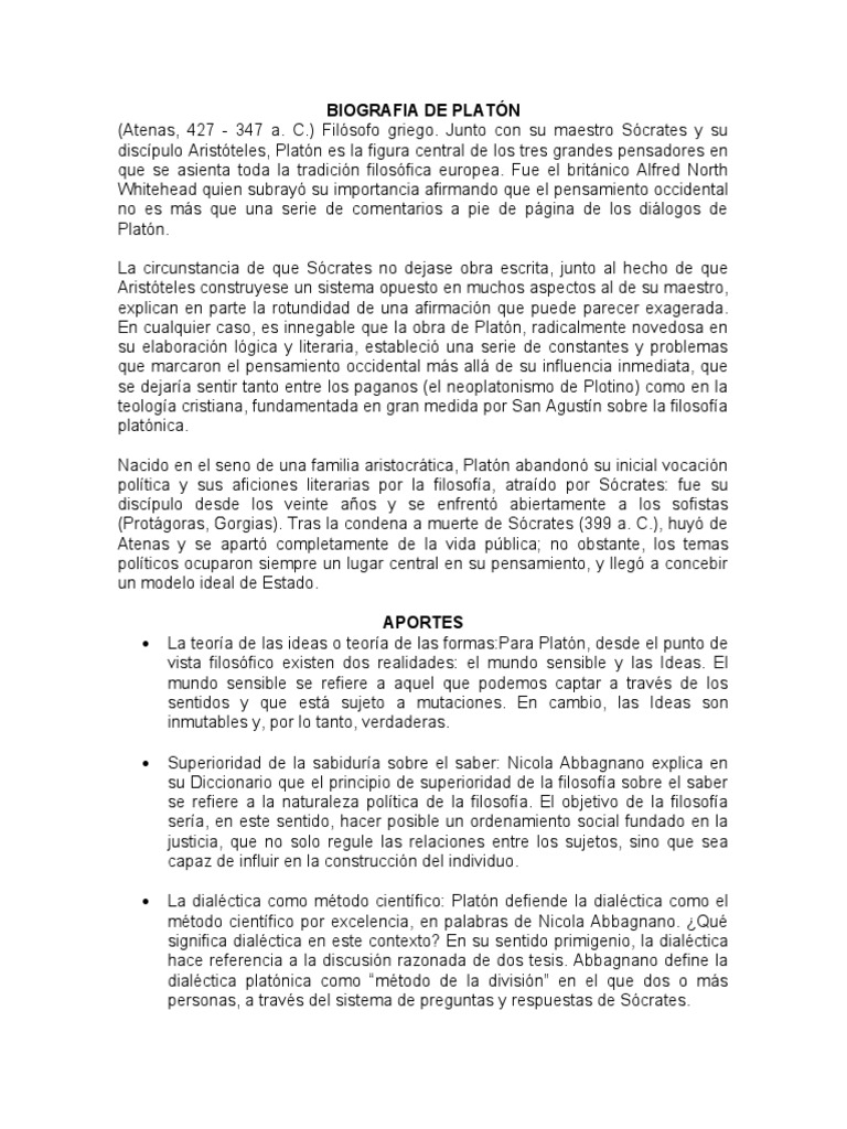 Biografia de Platón | PDF | Platón | Sócrates