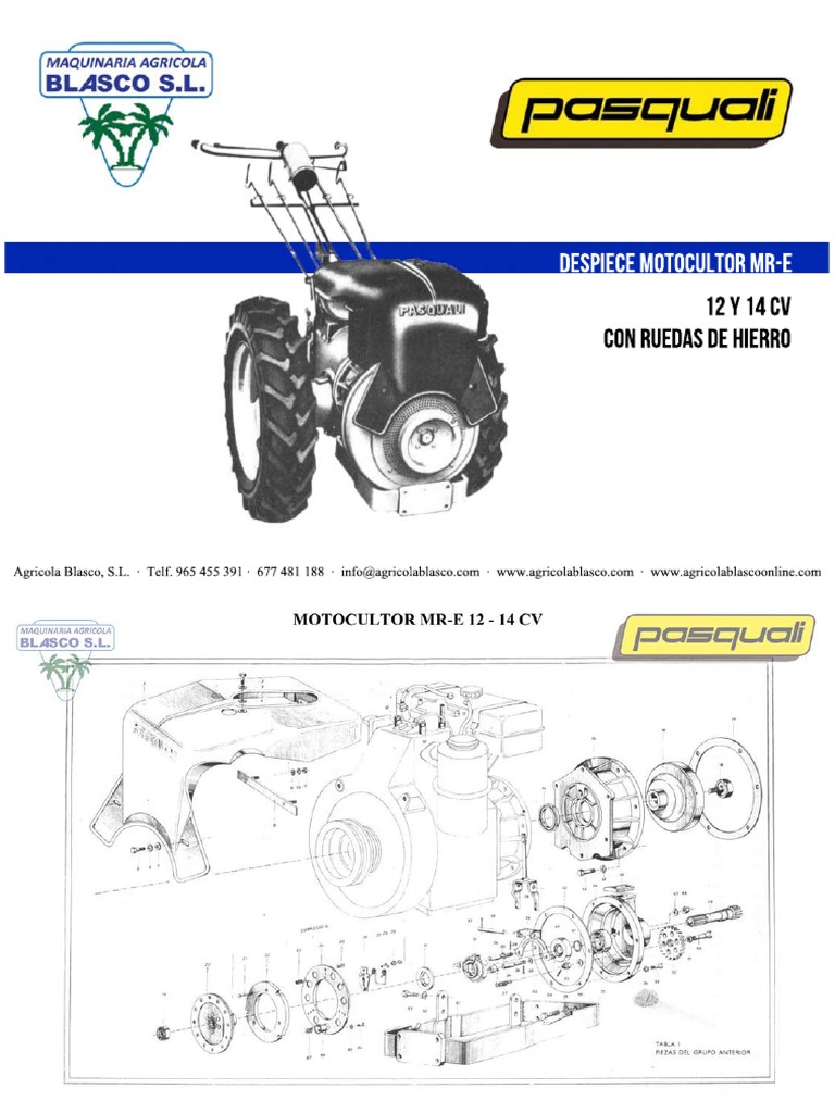 Despiece Repuesto Motocultor MR-E 12 14 CV Completo Pasquali | PDF