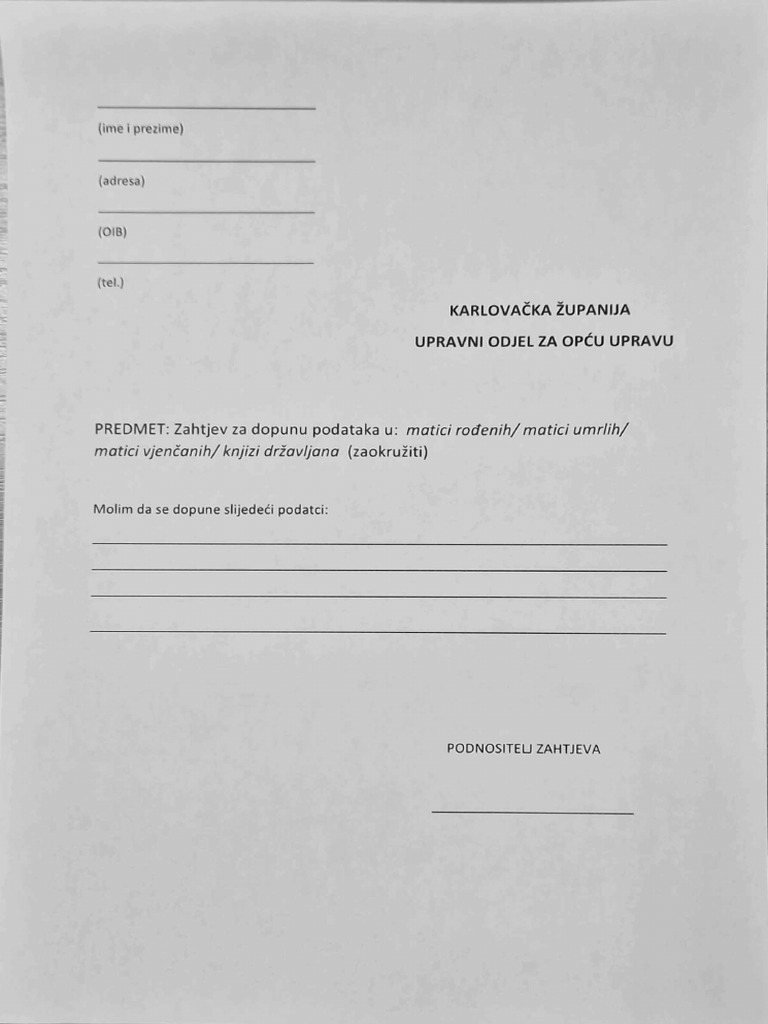 Obrazac Dopuna | PDF