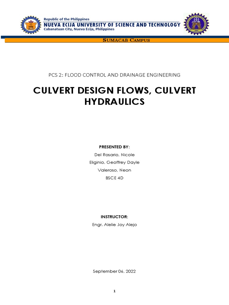 Culvert Design Flows, Culvert Hydraulics: Nueva Ecija University of ...