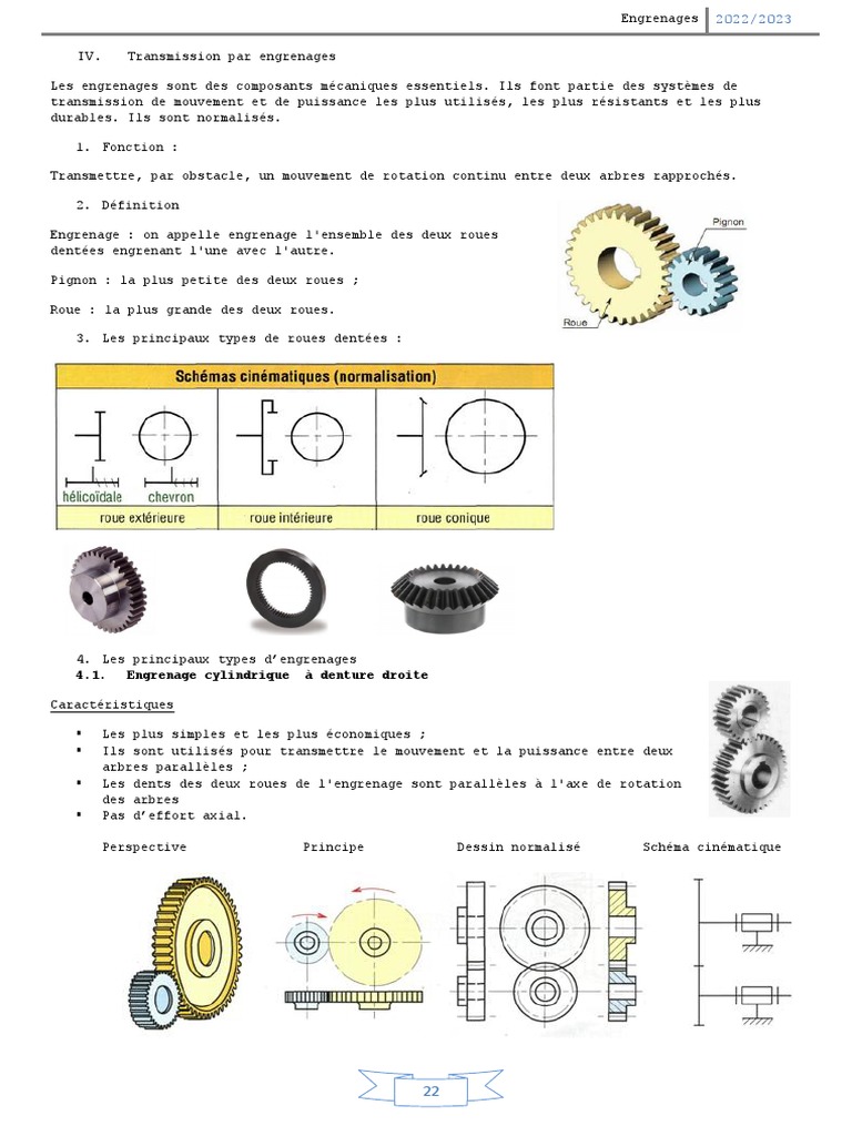 Types d'engrenages et leurs caractéristiques | PDF | Engrenage | Mécanique