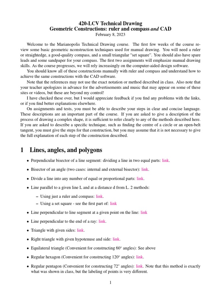 420-LCV Technical Drawing Geometric Constructions: Ruler and Compass ...