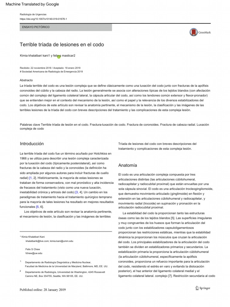 Terrible tríada en lesiones del codo | PDF | Codo | Articulación