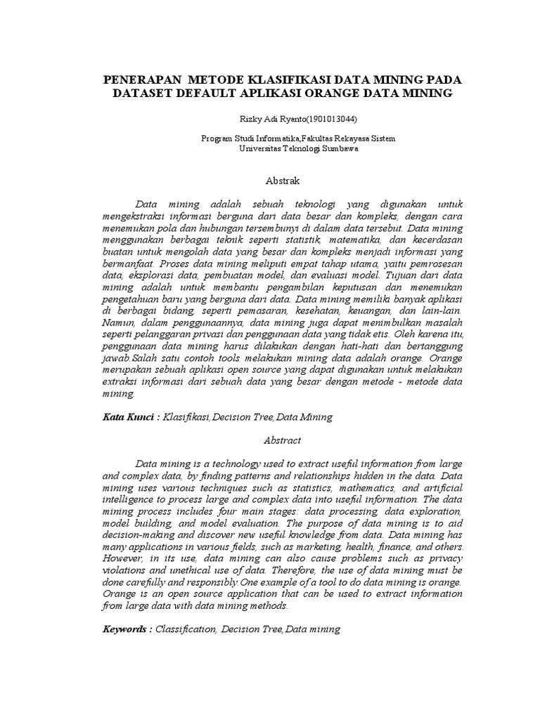 Penerapan Metode Klasifikasi Data Mining Pada Dat | PDF