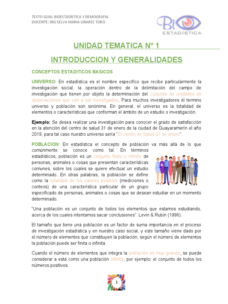 Unidad Tematica #1 Introduccion Y Generalidades: Conceptos Estaditicos Basicos Universo | PDF ...