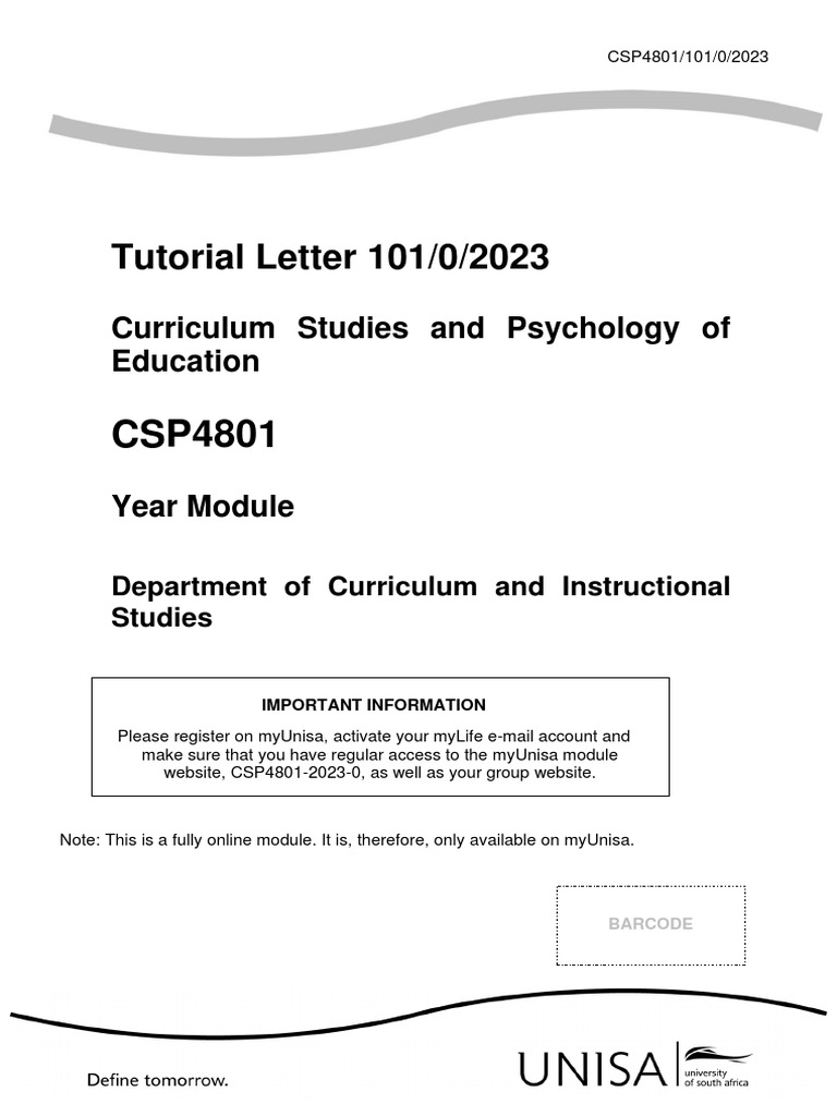 Tutorial Letter 101/0/2023: Curriculum Studies and Psychology of ...