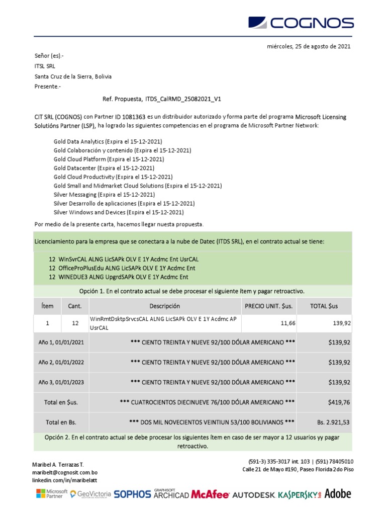 Propuesta de Licenciamiento ITDS | PDF | Industrias de servicio | Dinero