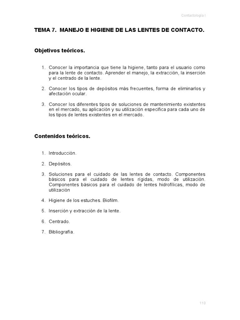 Tema 7.manejo e Higiene de Las Lentes de Contacto. | PDF | Tensioactivo ...