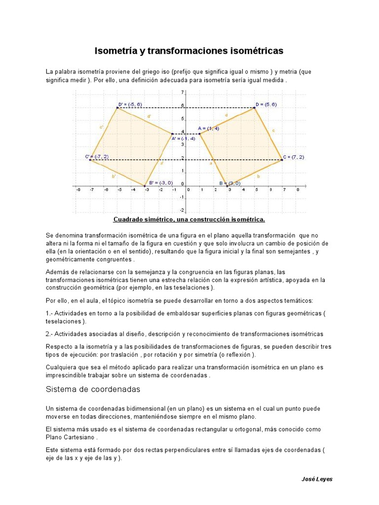 Isometría y Transformaciones Isométricas: Sistema de Coordenadas | PDF ...
