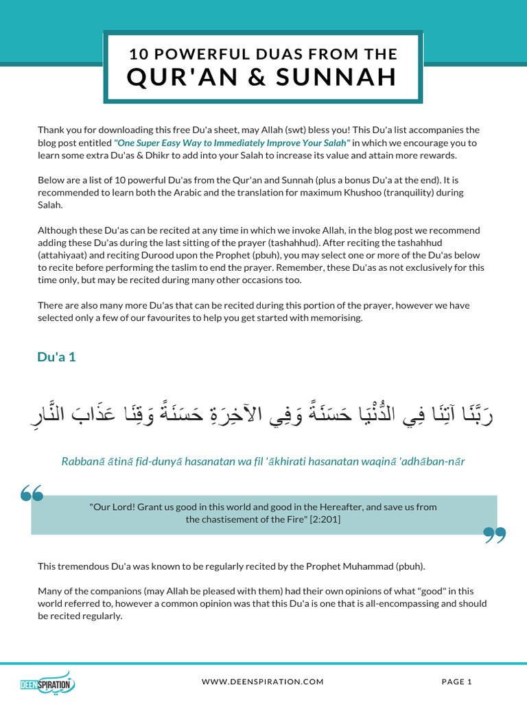 10 Powerful Duas From Quran Sunnah 2 | PDF | Semitic Words And Phrases | Abrahamic Religions