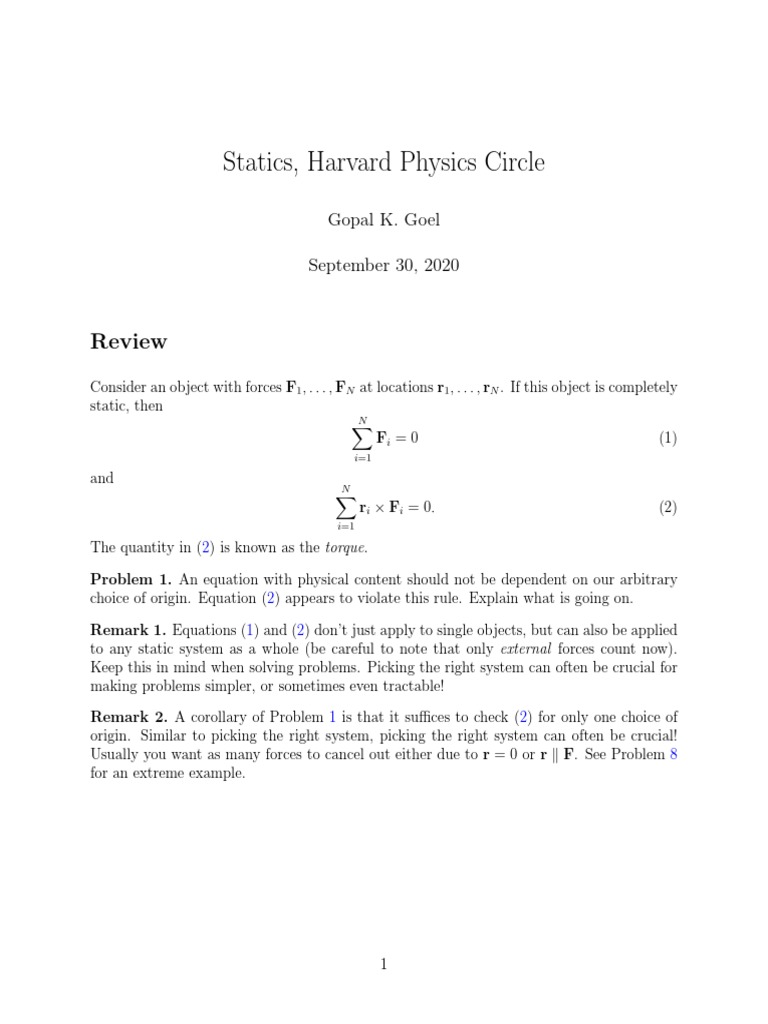 Static Equilibrium: Forces, Torques, and Problem Solving | PDF | Force | Friction