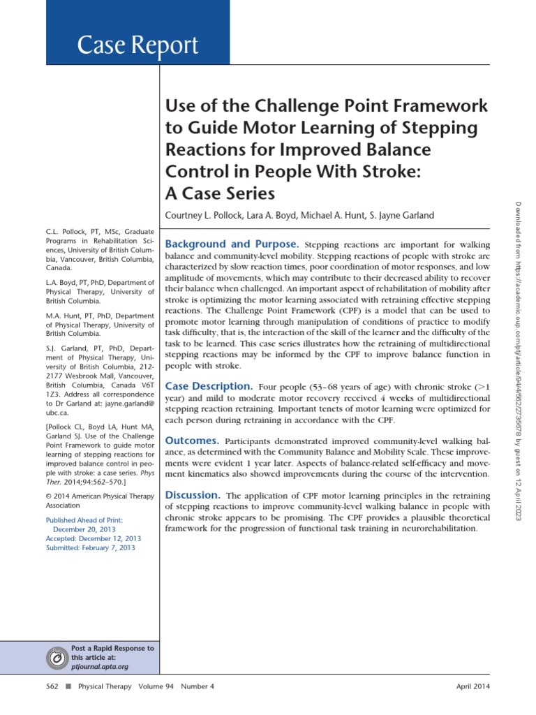 Use of The Challenge Point Framework To Guide Motor Learning of ...