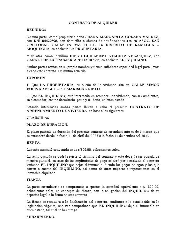 Contrato de Alquiler | PDF | Derecho privado