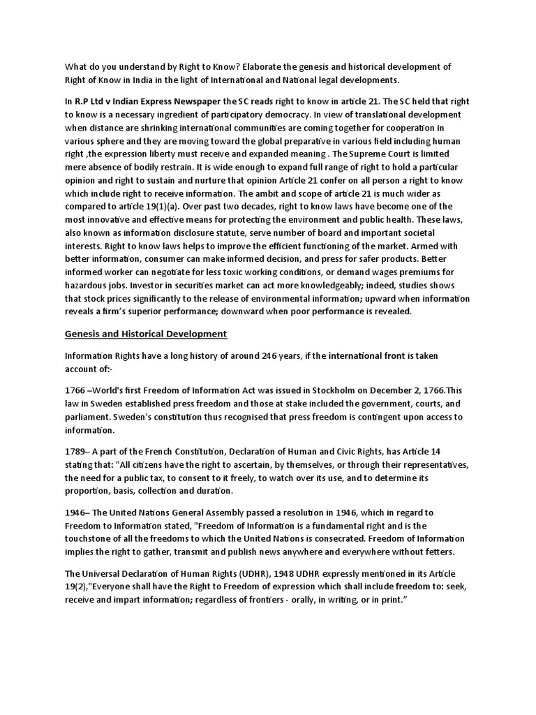 Genesis and Historical Development of RTI | PDF | Public Sphere ...