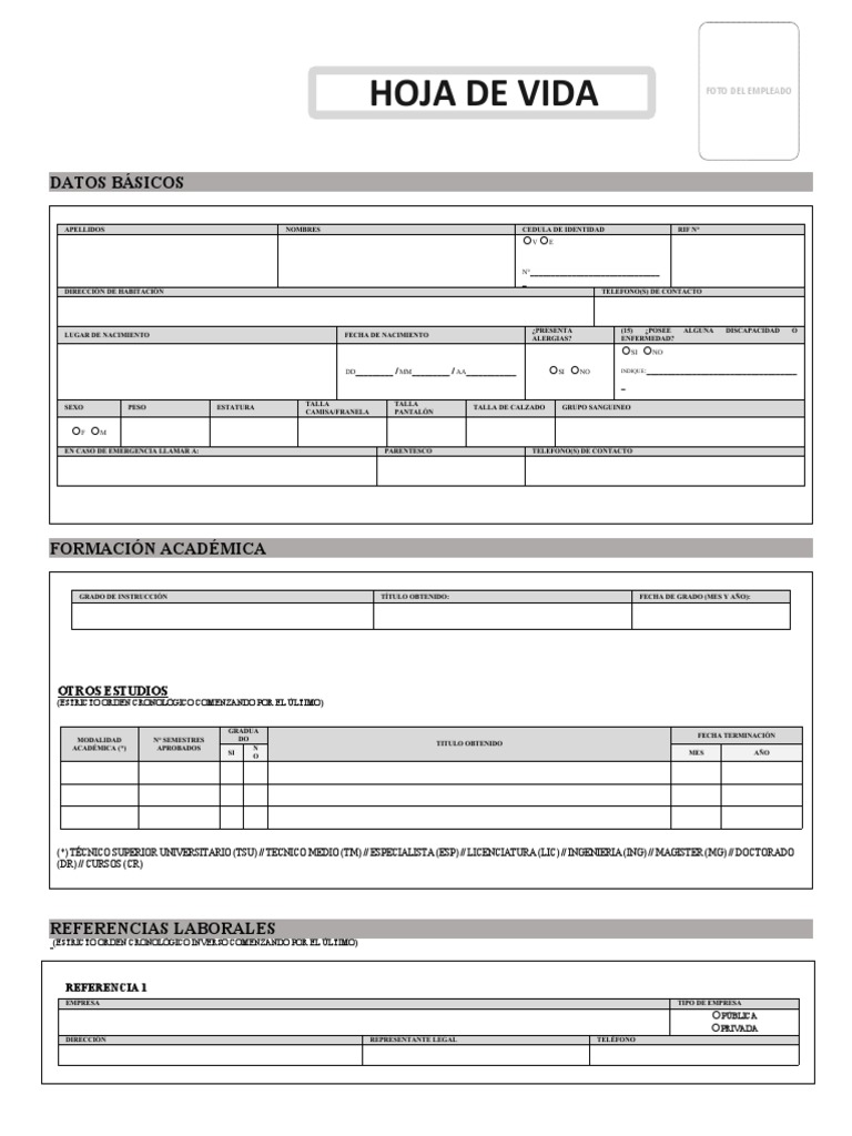 Modelo Hoja de Vida | PDF