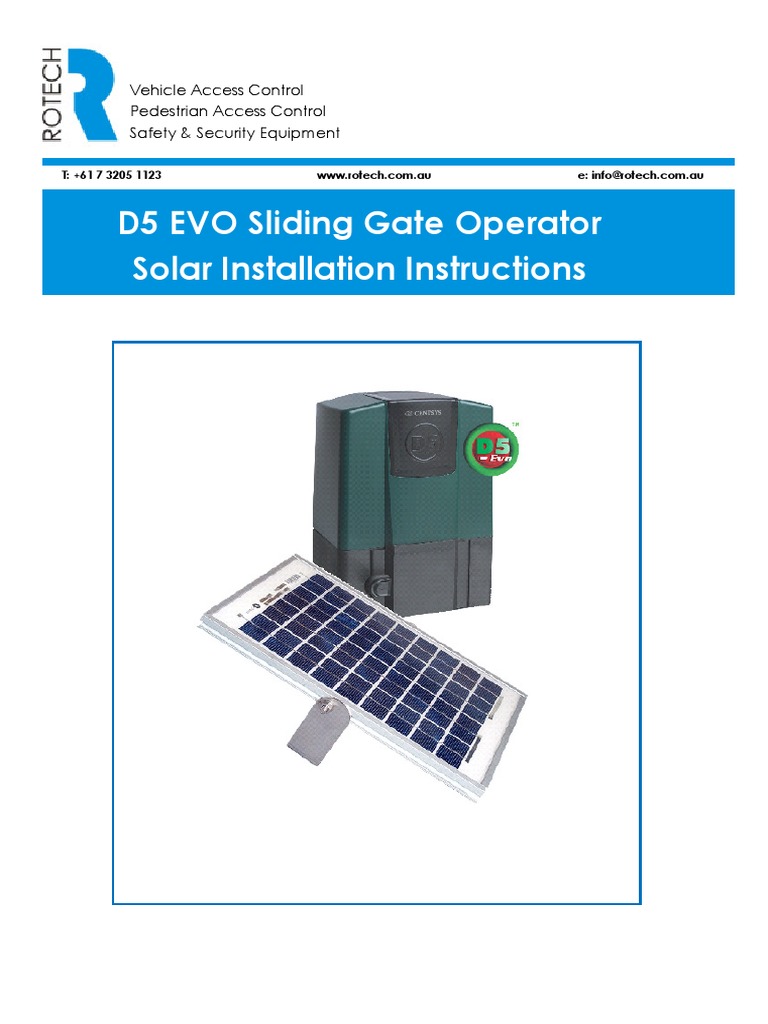D 5 EVO Sliding Gate Operator Solar Installation Instructions | PDF ...
