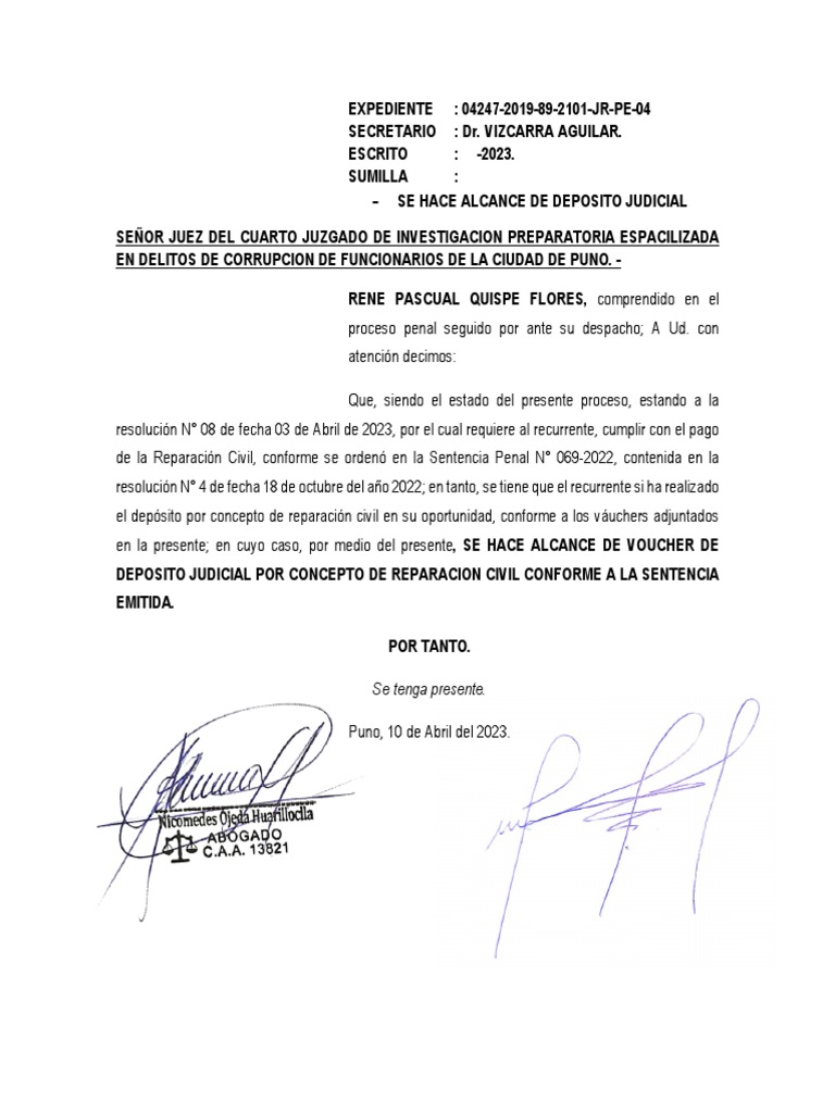 Escrito de Deposito Judicial | PDF