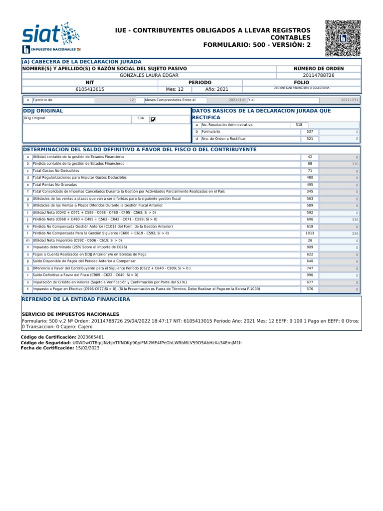 Certificacion Formulario 500v2 | PDF | Contabilidad | Impuestos