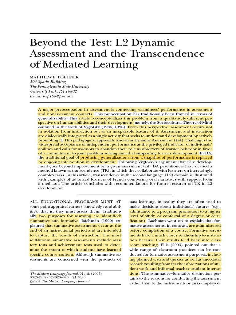 Beyond The Test L2 Dynamic Assessment | PDF | Learning | Educational ...