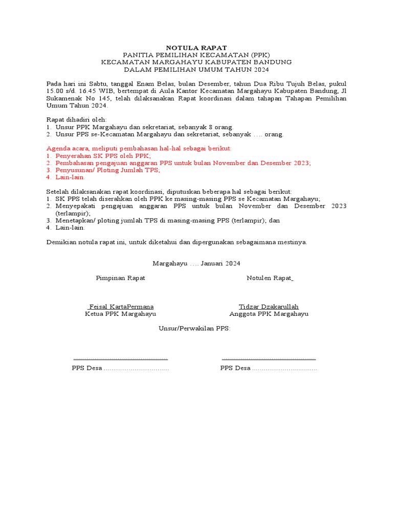 Notulen Rapat PPK, PPS | PDF