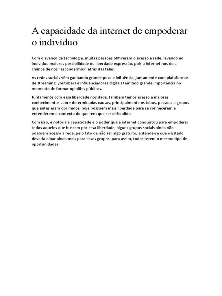 A Capacidade Da Internet de Empoderar o Indivíduo | PDF | Política | Computadores