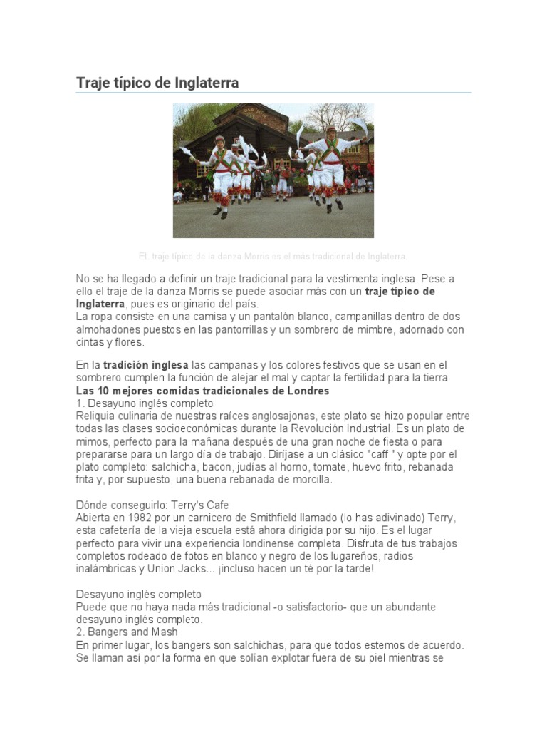 Traje Típico de Inglaterra | Descargar gratis PDF | Fritura | Preparación de comida y bebida