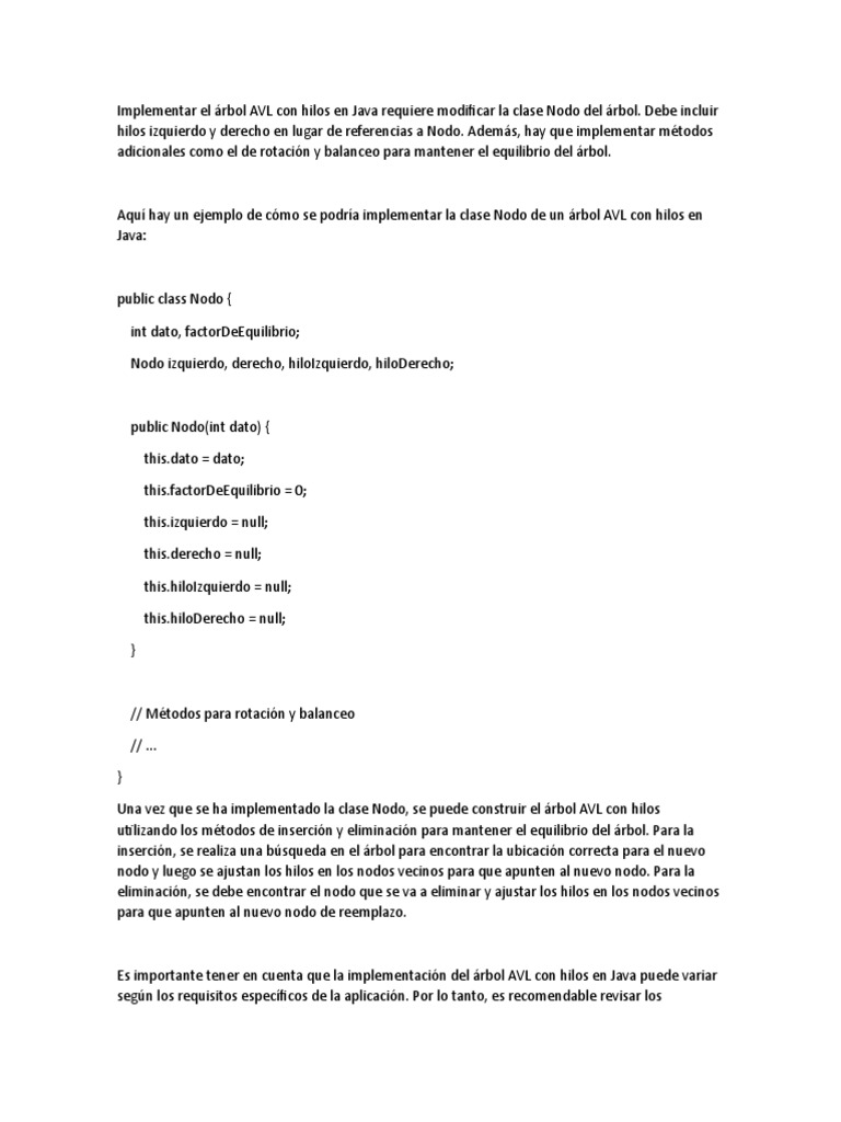 Implementar El Árbol AVL Con Hilos en Java | PDF Implementar El Árbol AVL Con Hilos en Java | PDF