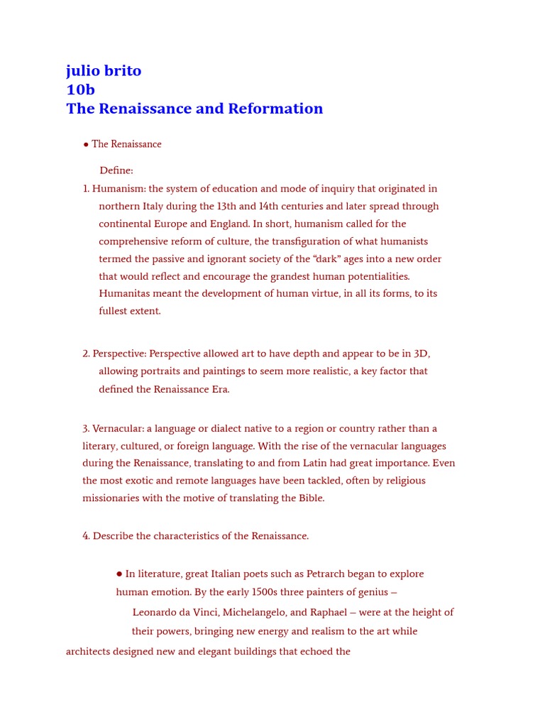 The Renaissance and Reformation | PDF | Renaissance | Protestantism