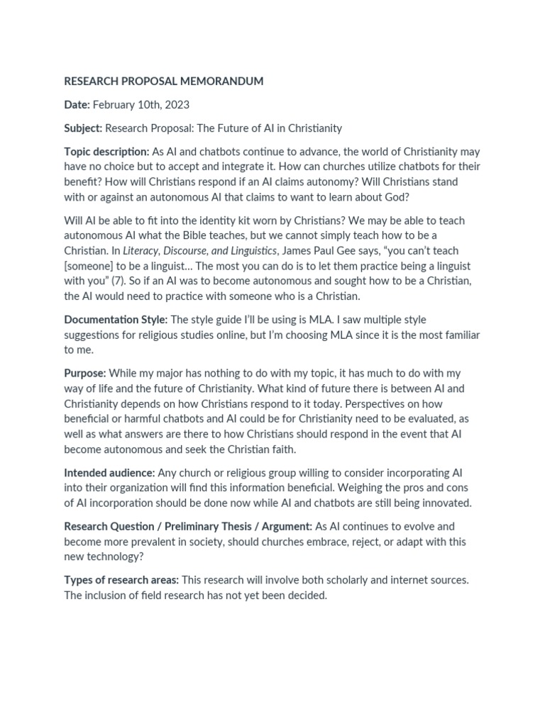 1st Draft - Research Proposal Memo | PDF | Autonomy | Artificial ...
