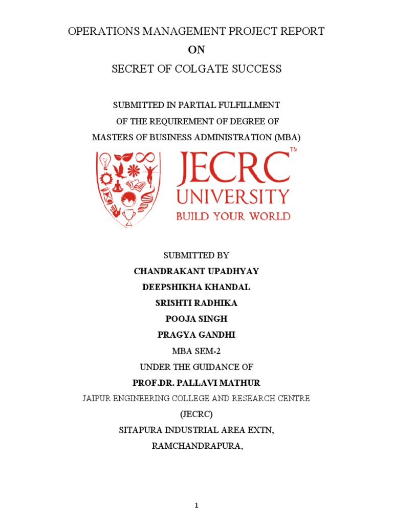 Operations Management Project Report On Colgate | PDF