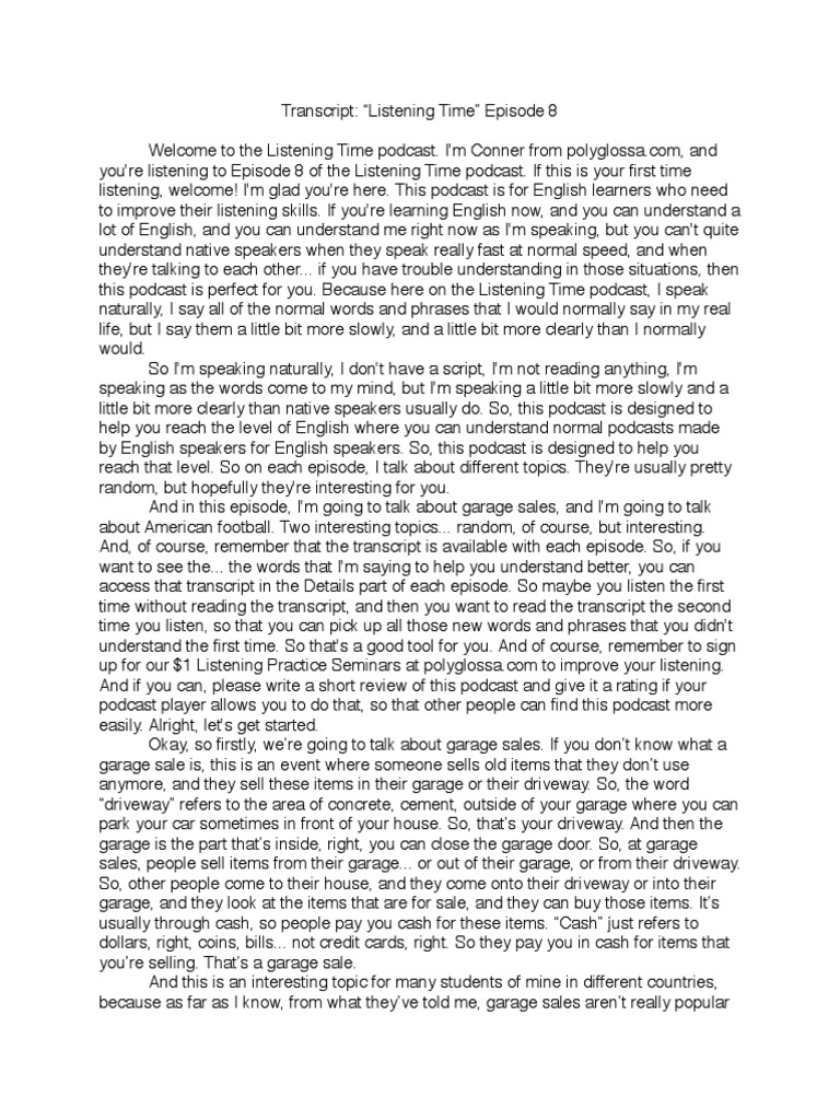 Episode 8 Transcript - Listening Time | PDF